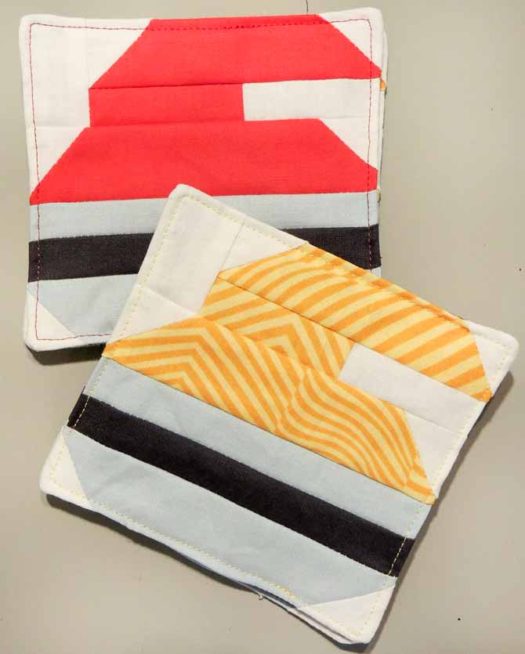 Quilted curling rock coasters make a cute quick holiday gift