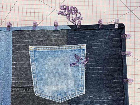 Binding a denim quilt with strips from old jeans: It takes pant legs ...