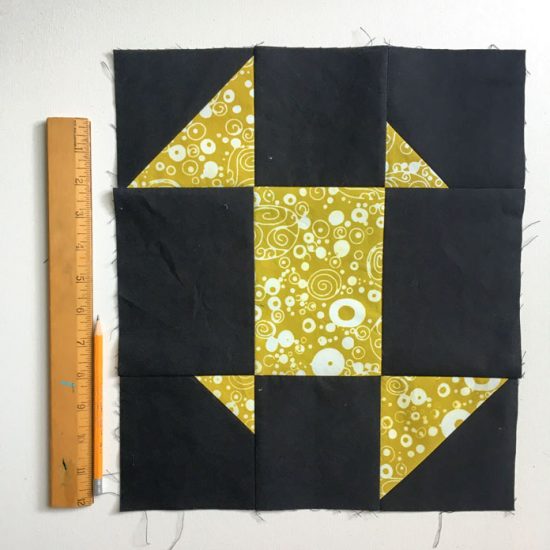 Modern shoofly block assembly with Banyan Batiks Mod Graphics